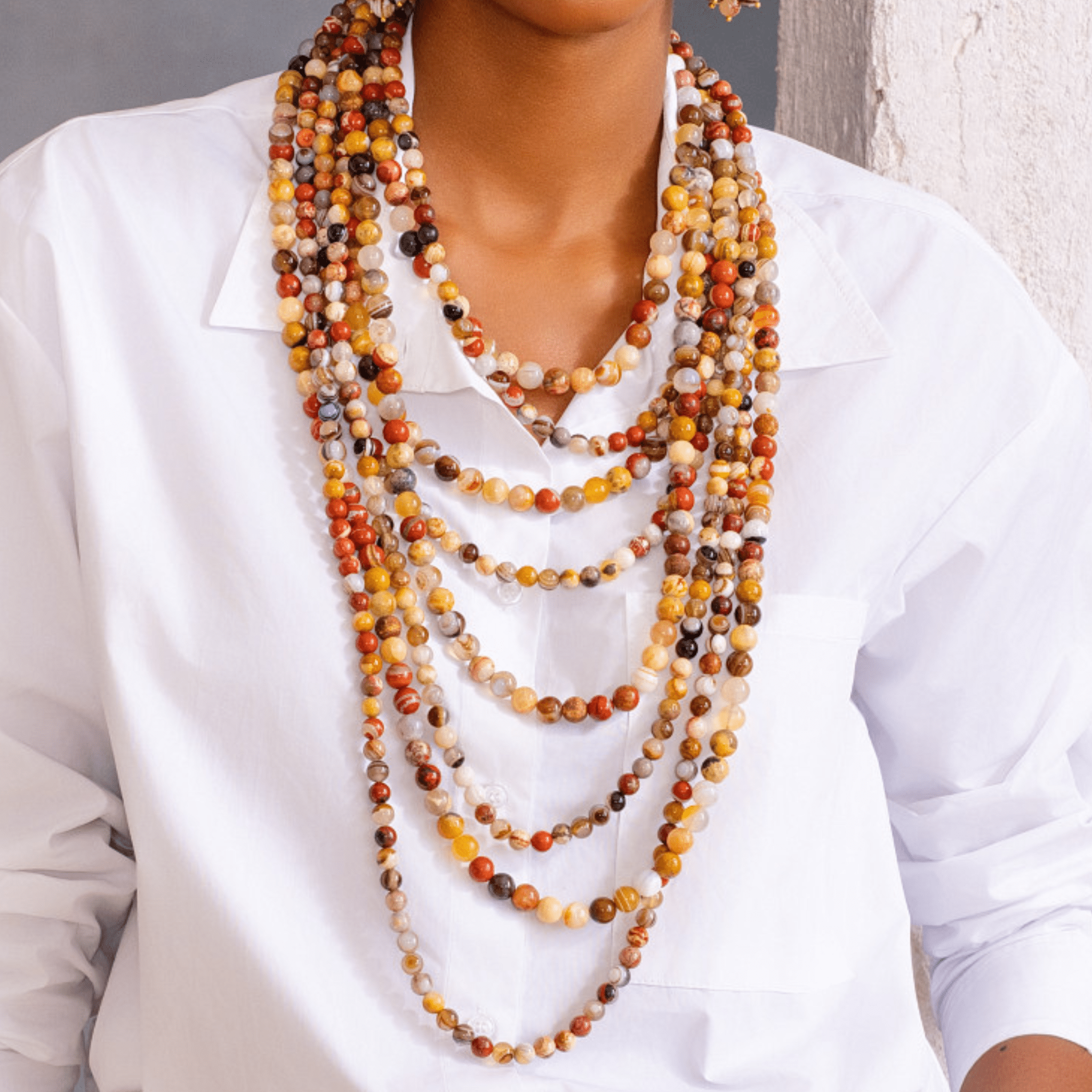 Makemba 2-in-1 Jasper Beaded Statement Chain - Desert Storm | Sassy Jones