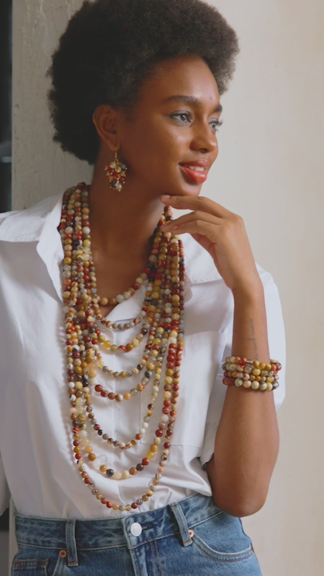 Makemba 2-in-1 Jasper Beaded Statement Chain - Desert Storm | Sassy Jones